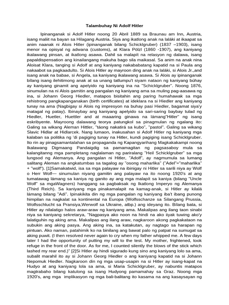 Talambuhay Ni Adolf Hitler | PDF