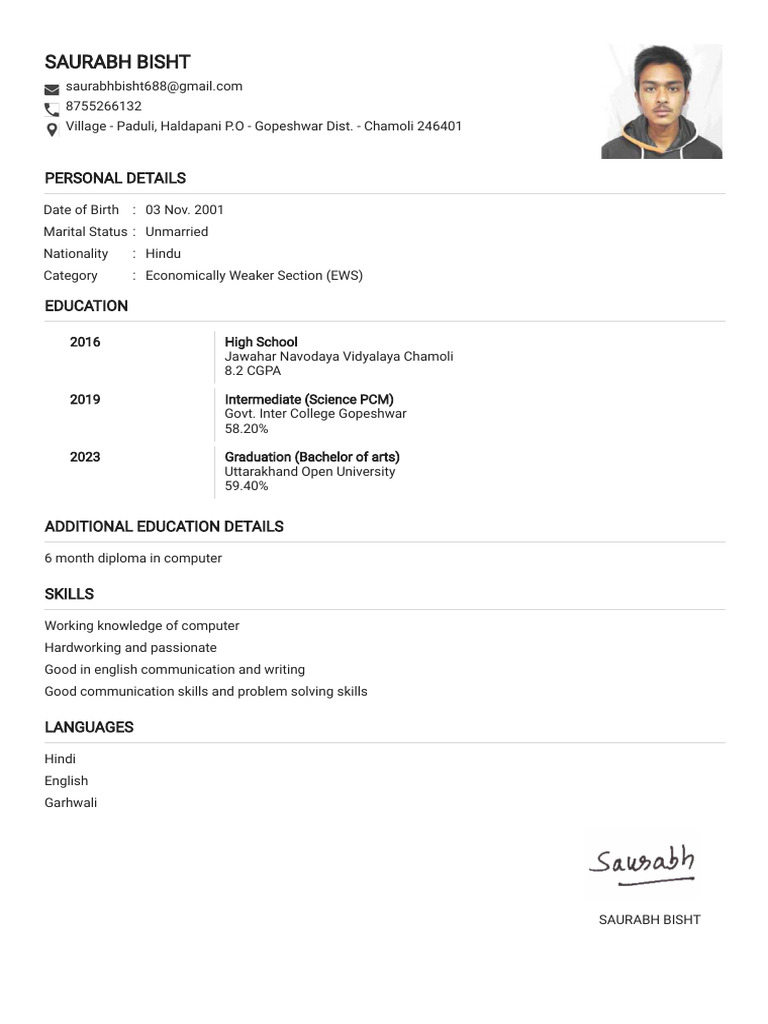 Saurabh Bisht: Personal Details | PDF