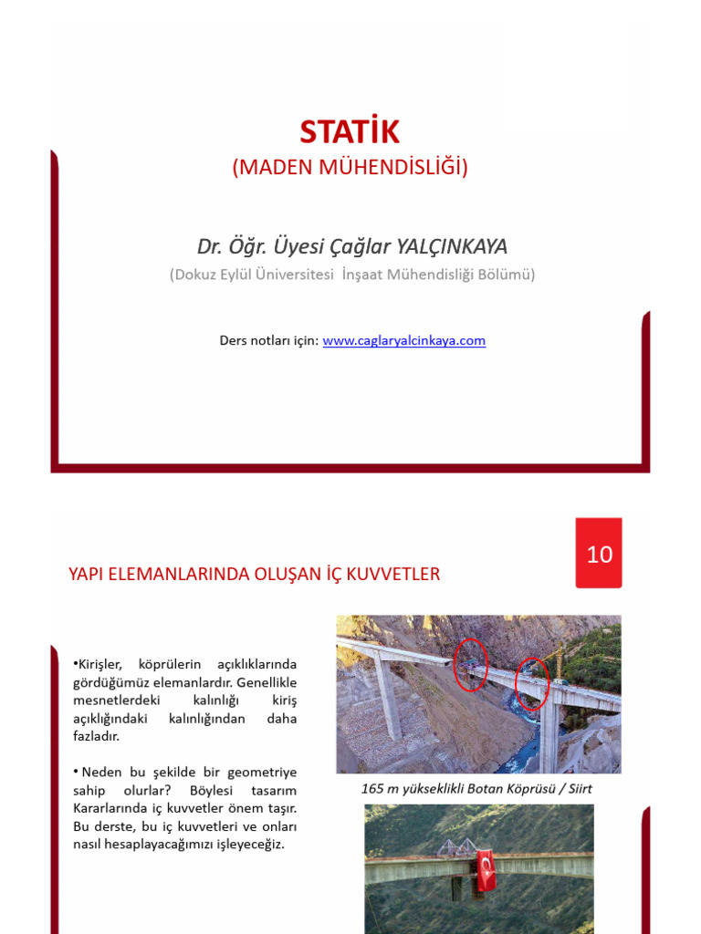 Statik (Maden Muh) Sunumlar (2019-2020) - Ic Kuvvetler - Hafta 13+14 | PDF