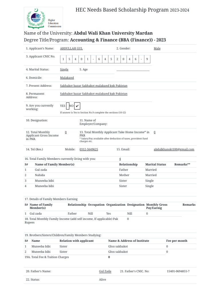 Lms - Awkum.edu - PK Student HEC NB Print Ack App | PDF | Payments ...