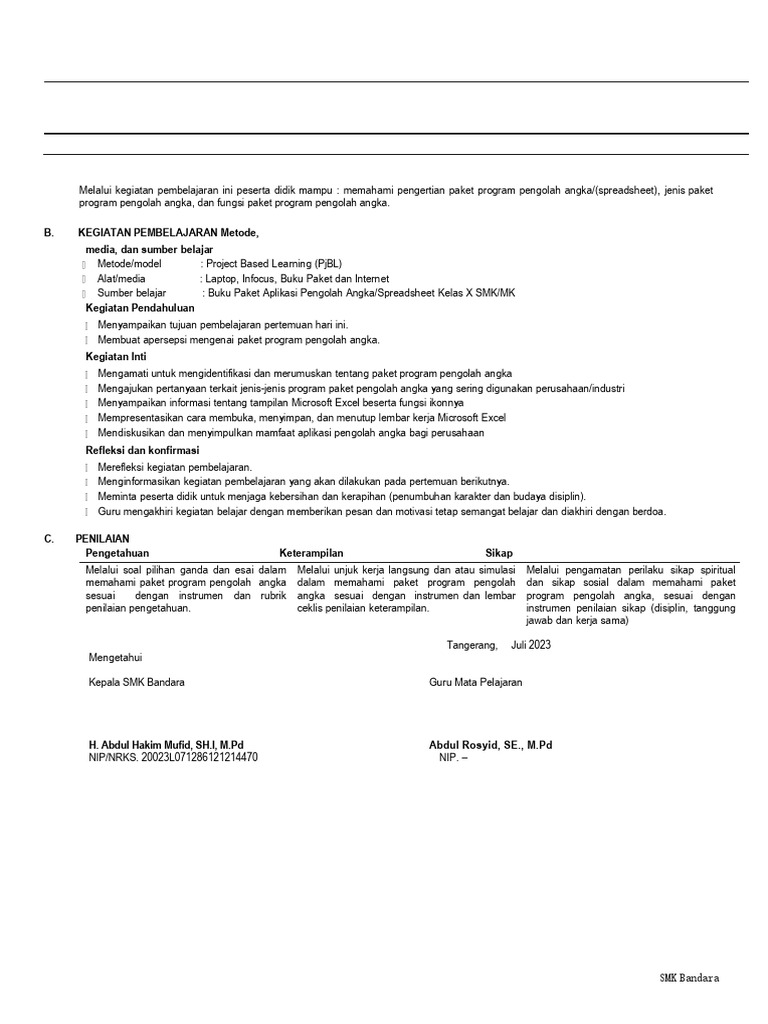 RPP Spreadsheet | PDF
