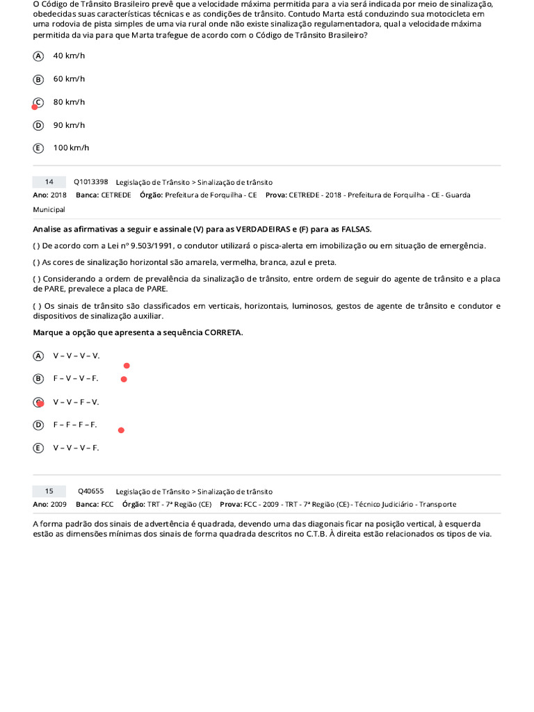 Lista de Exercícios CTB | PDF | Tráfego | Brasil