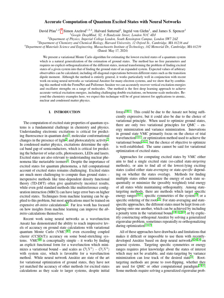 Accurate Computation of Quantum Excited States With Neural Networks ...