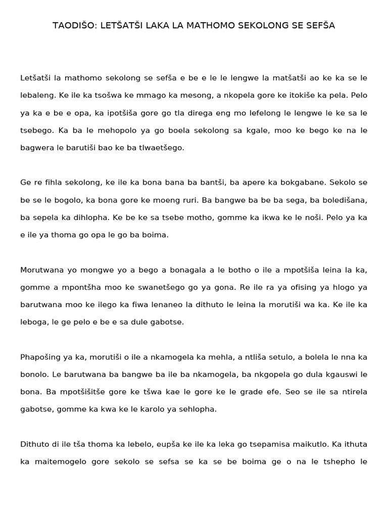 Taodisho Letšatši La Mathomo Final-1 | PDF