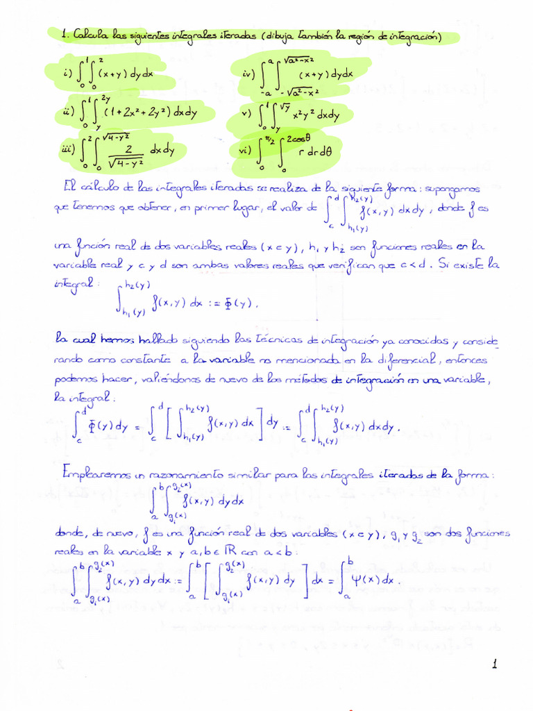 1 Ejercicio Integrales Iteradas 1 | PDF