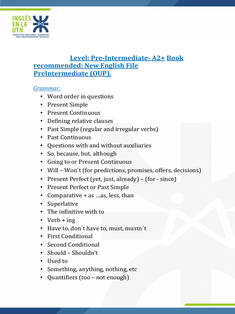 Pre-Intermediate English Grammar & Vocabulary Guide | PDF