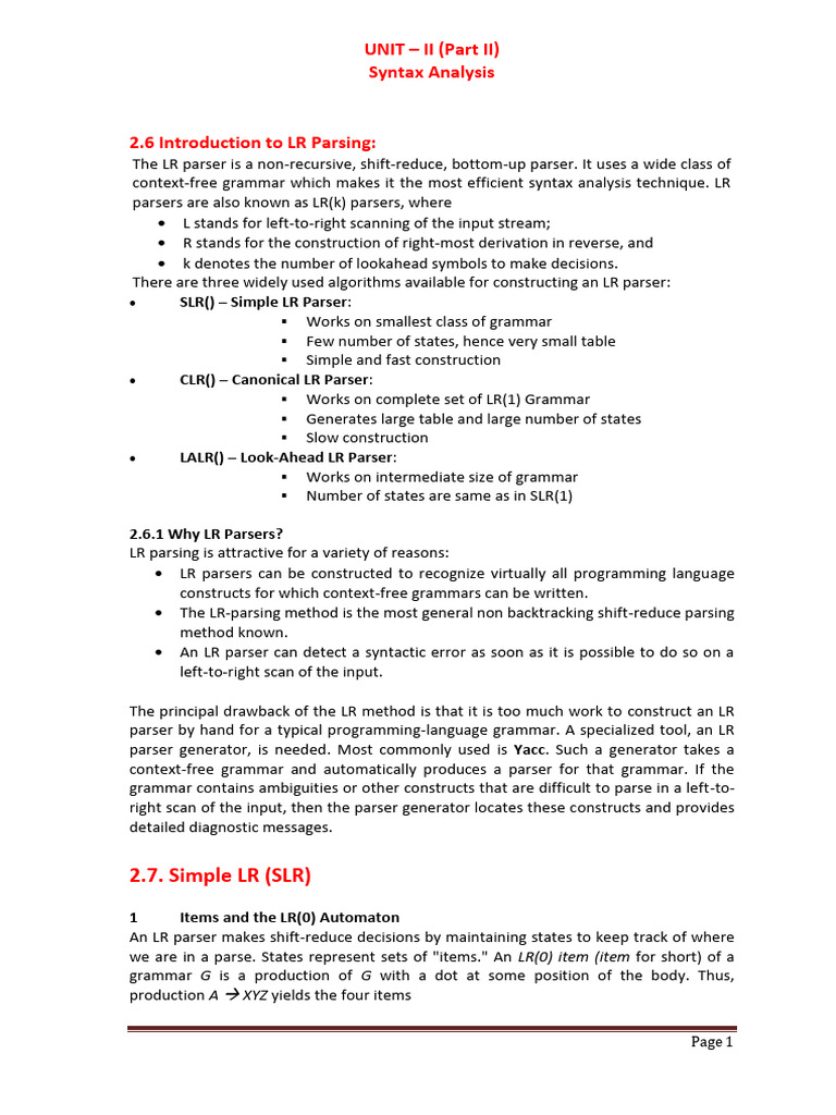 CD Unit II Part II LR Parsers | PDF | Parsing | Formalism (Deductive)