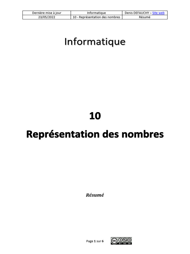 Représentation des Nombres en Informatique | PDF | Arithmétique ...