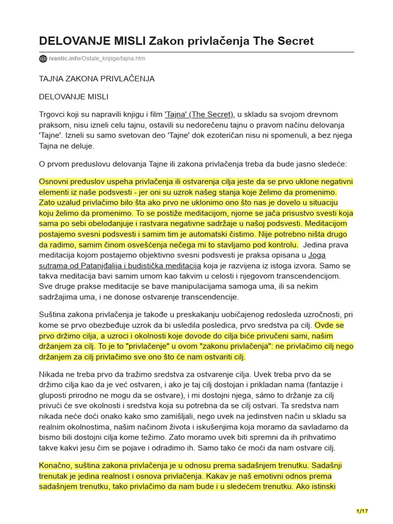 Ivantic - info-DELOVANJE MISLI Zakon Privlačenja The Secret | PDF