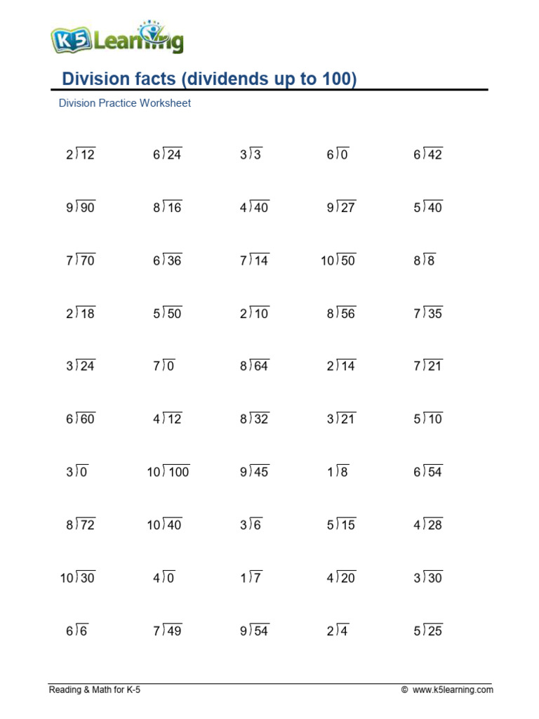 Division Facts Practice Worksheet | PDF