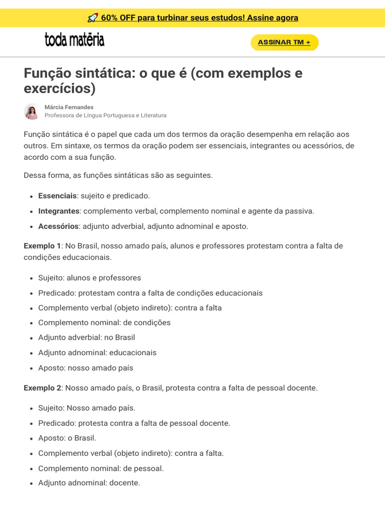 9.1. Função Sintática - o Que É (Com Exemplos e Exercícios) - Toda ...