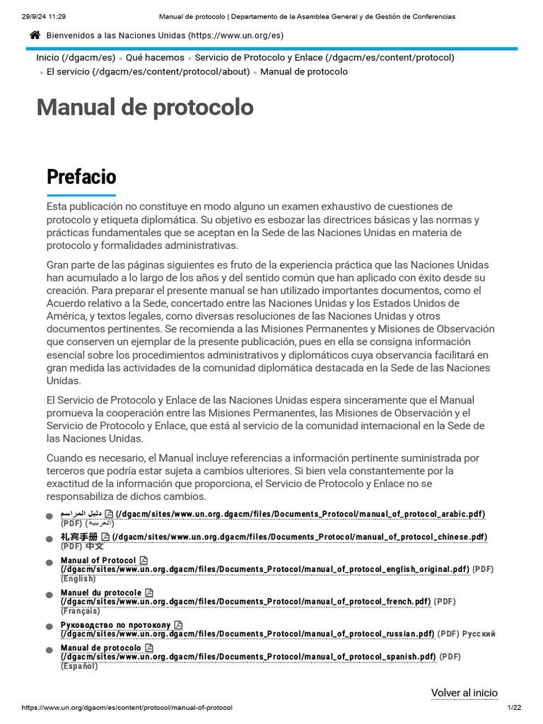 Manual de Protocolo _ Departamento de La Asamblea General y de Gestión de Conferencias | PDF ...