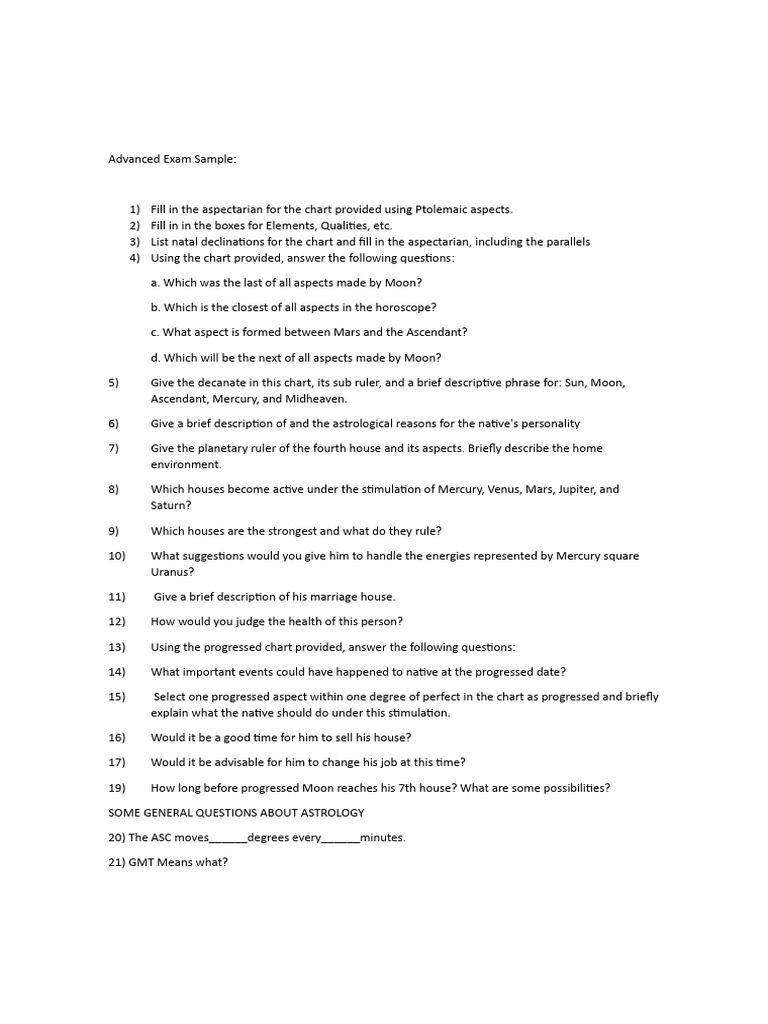 Advanced Astrology Exam Sample Guide | PDF