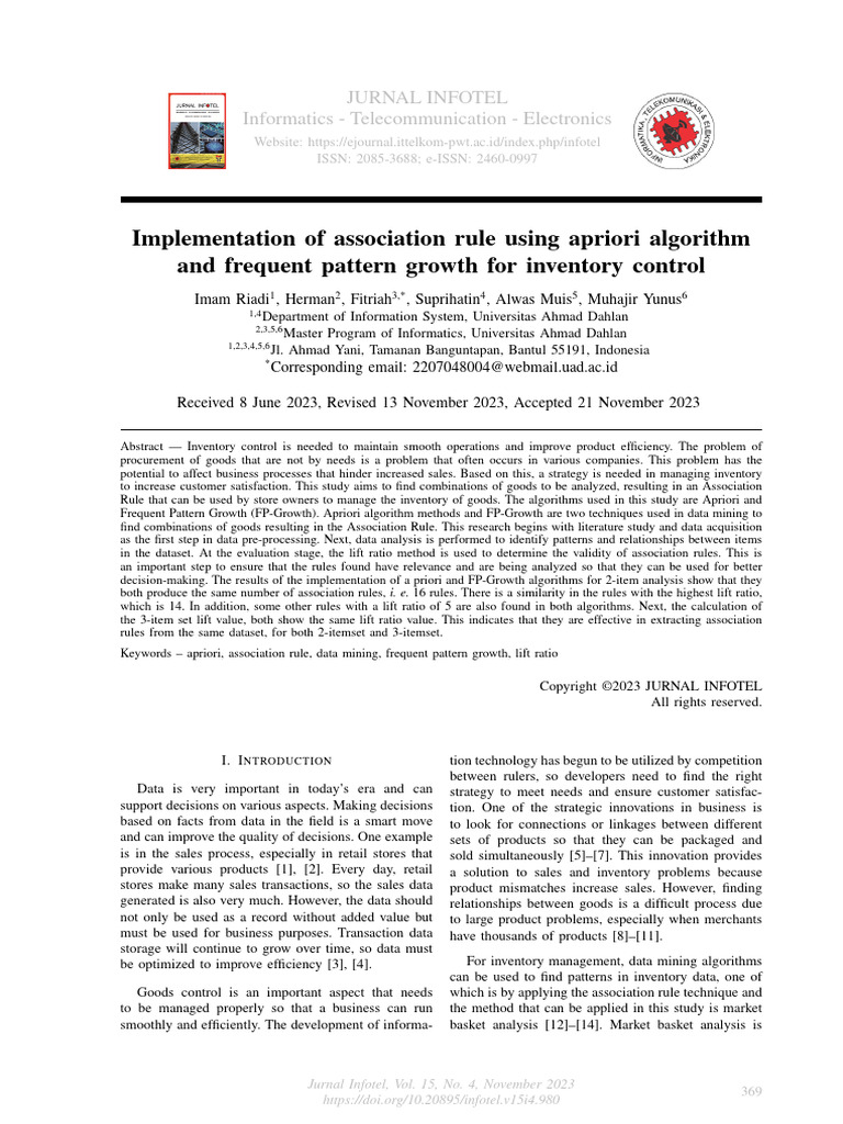 Implementation Of Association Rule Using Apriori A Pdf Data Mining Statistics