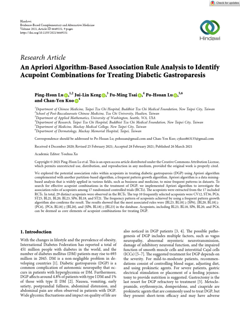 Evidence-Based Complementary and Alternative Medicine - 2021 - Lu - An Apriori Algorithm Based ...