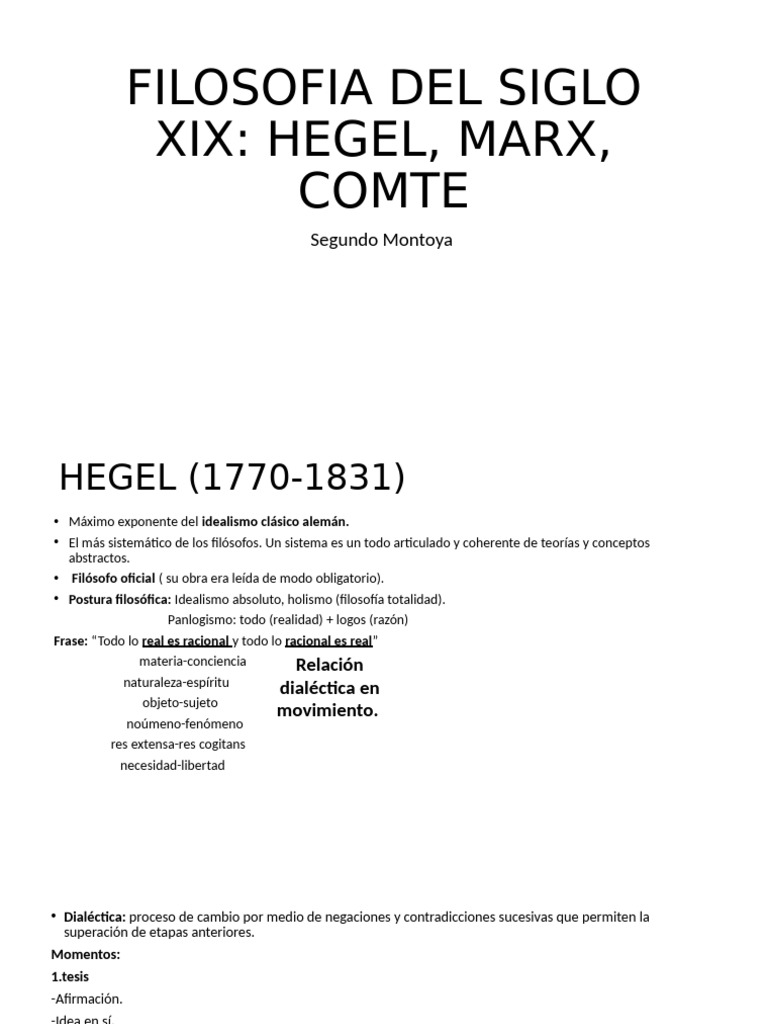 Filosofia Del Siglo Xix. Hegel, Marx, Comte | PDF | Georg Wilhelm Friedrich Hegel | Dialéctico