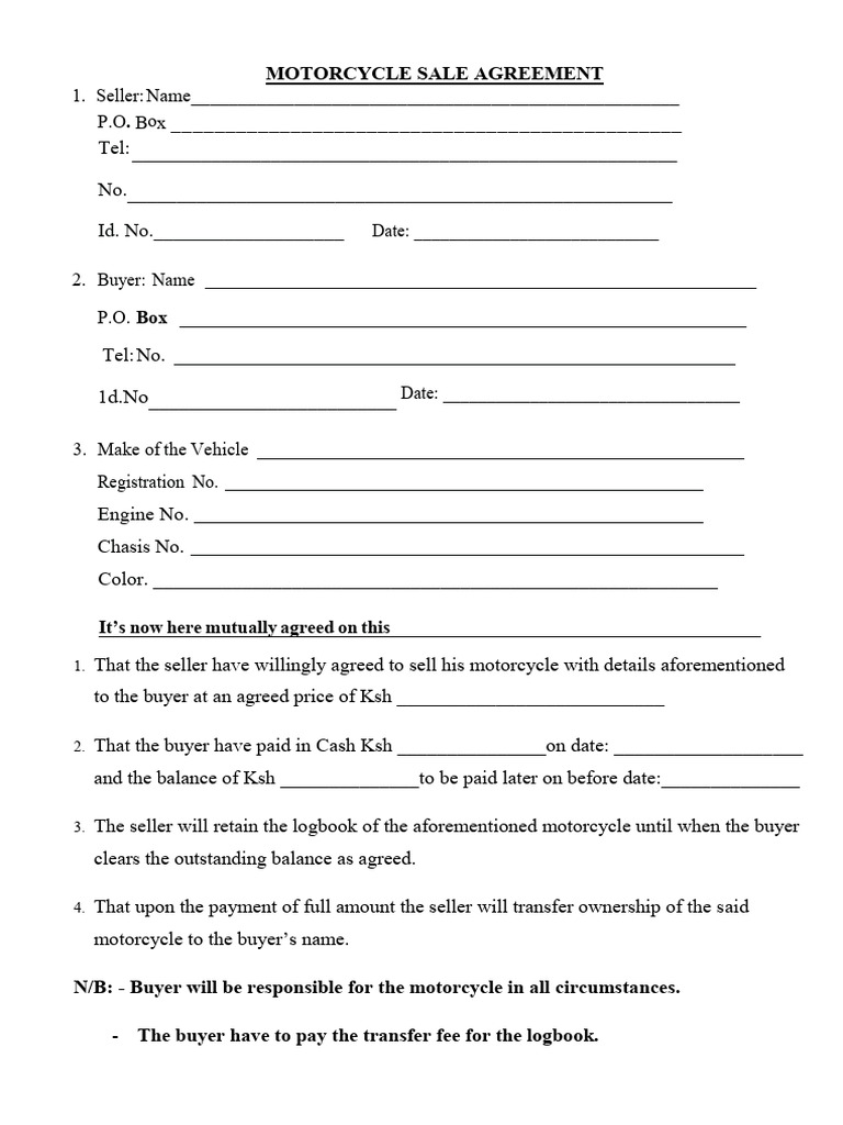 Motorcycle Sale Agreement Template | PDF