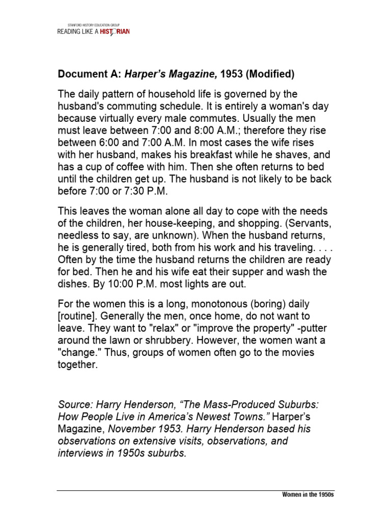 Women in The 1950s Student Materials | PDF | Woman