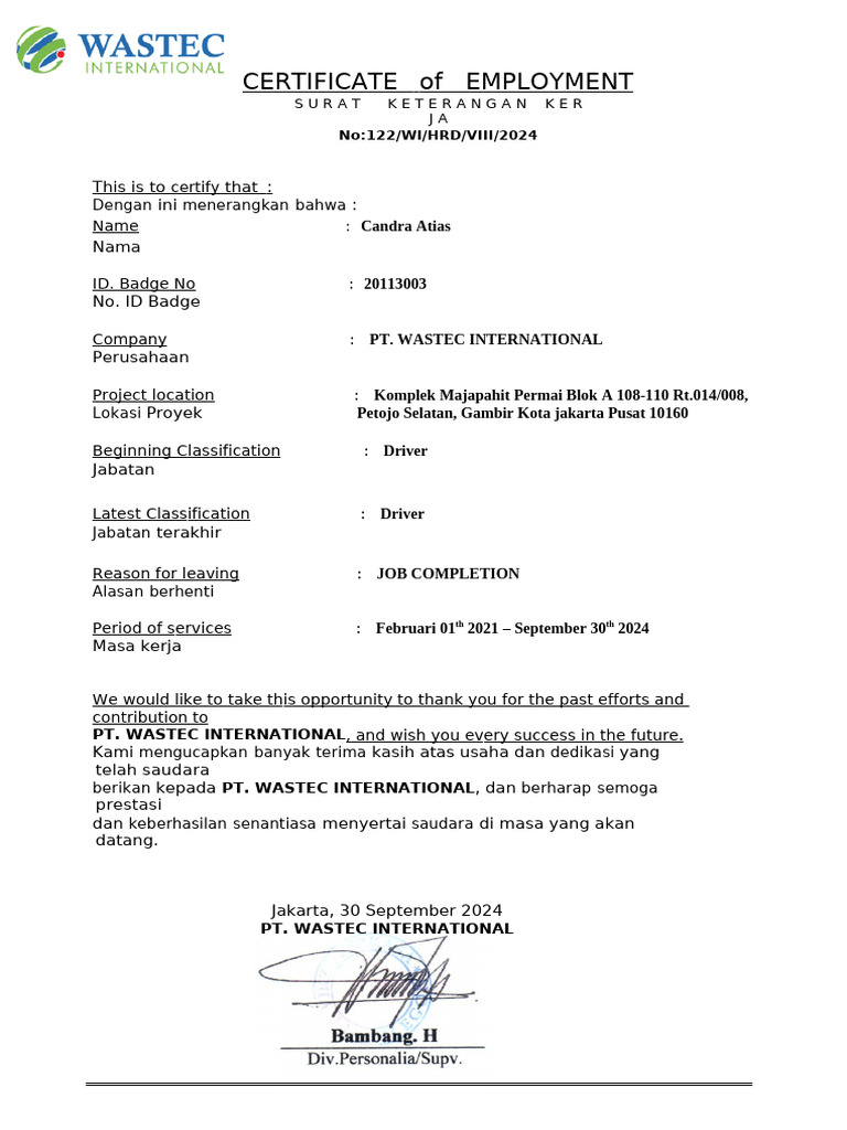 Paklaring Wastec | PDF