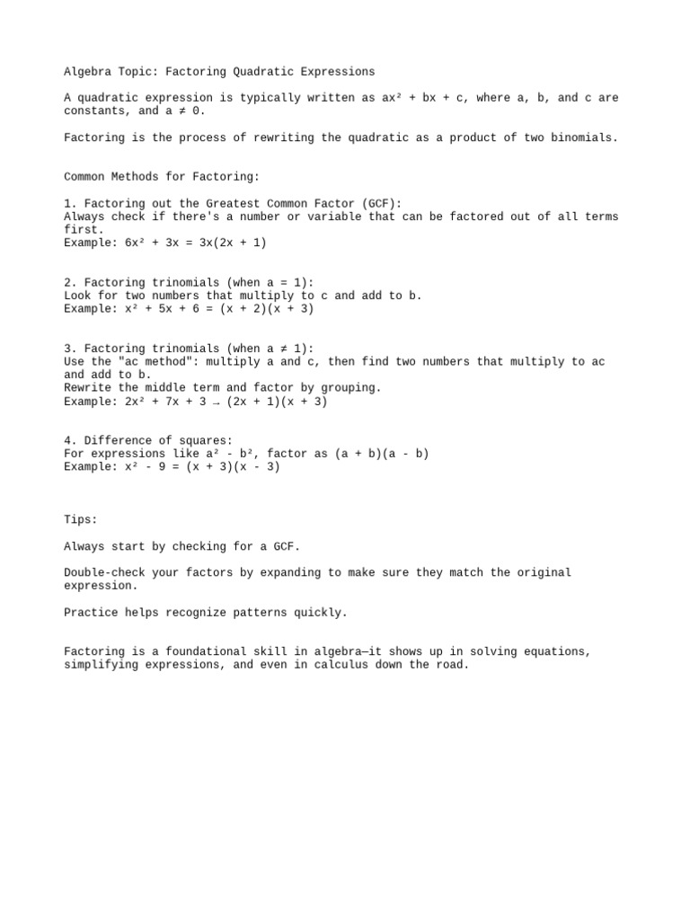 Linear Equation Factoring Notes | PDF
