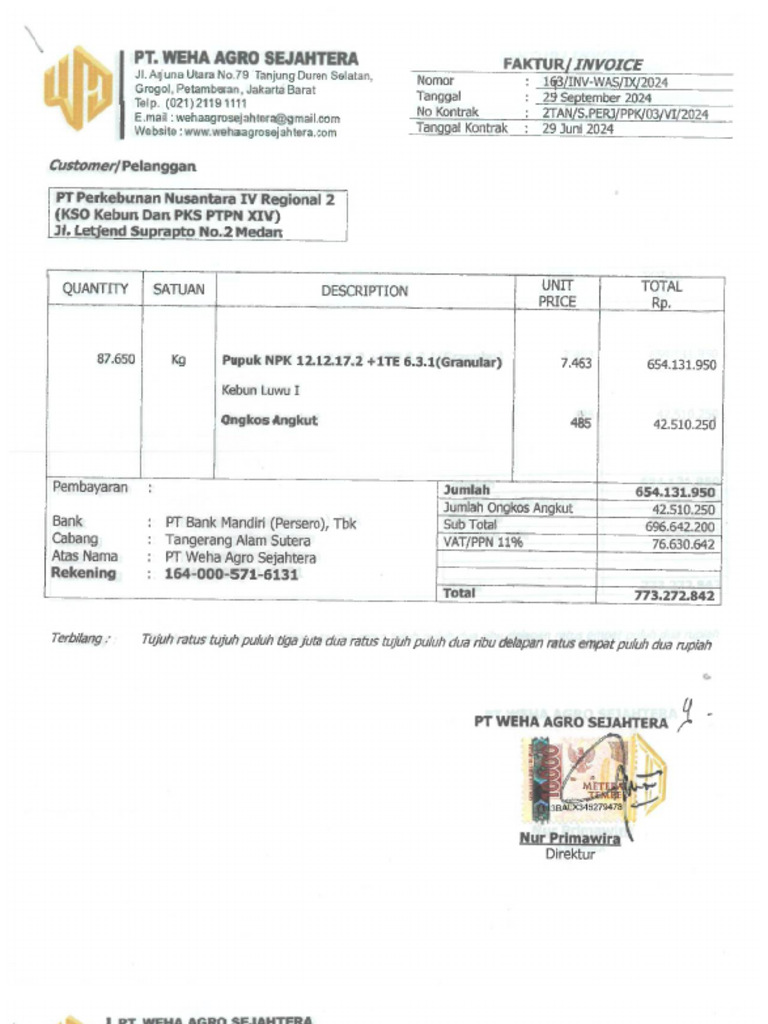 Inv 163 - PTPN 14 - Kebun Luwu I | PDF