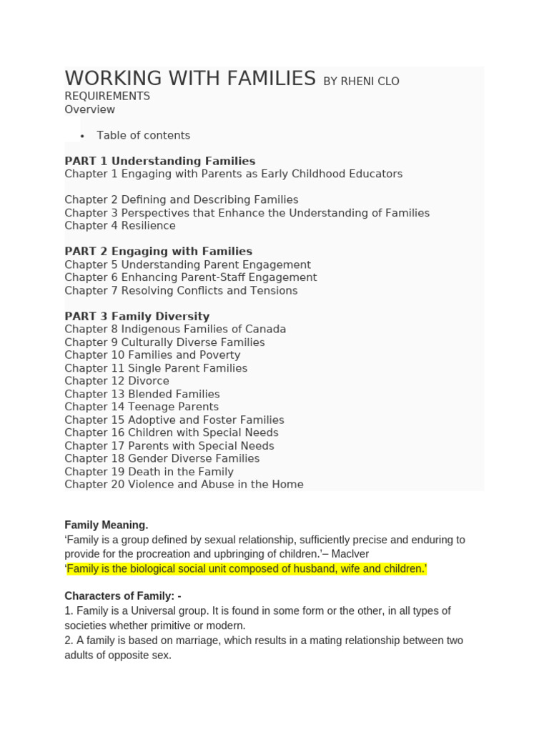 Working With Families - Textbook Notes | PDF | Psychological Trauma ...