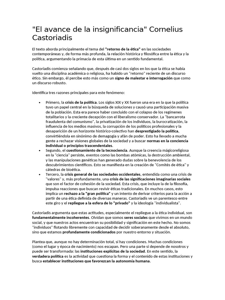 Castoriadis | PDF | Autonomía | Democracia