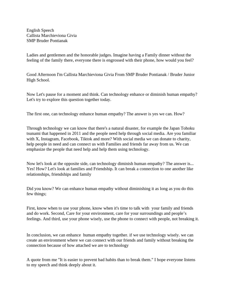 Callista's English Speech | PDF