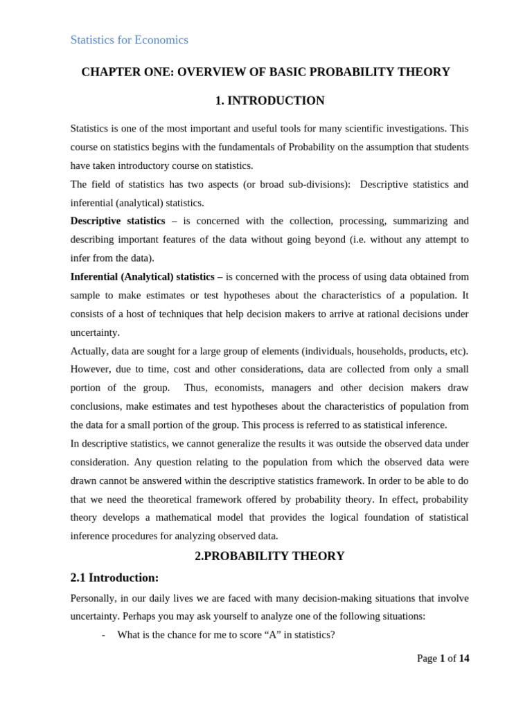 CH 1 Overview of Basic Probability Theory-1 | PDF | Statistical Inference | Statistics