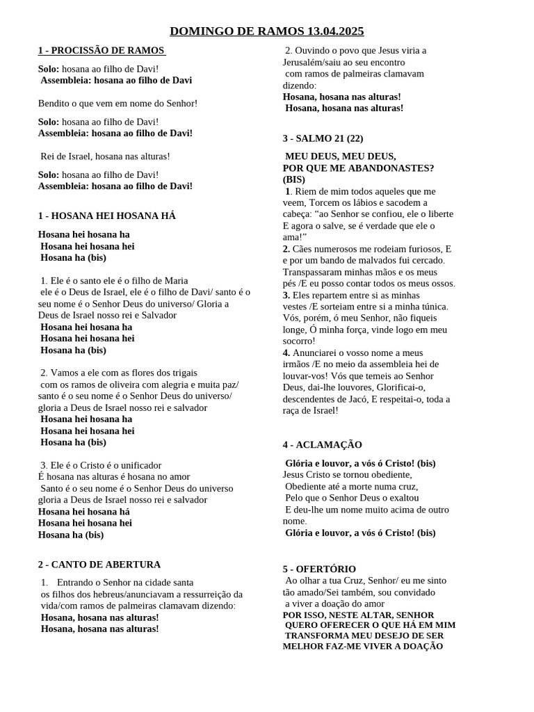 Celebração do Domingo de Ramos 2025 | PDF | Eucaristia