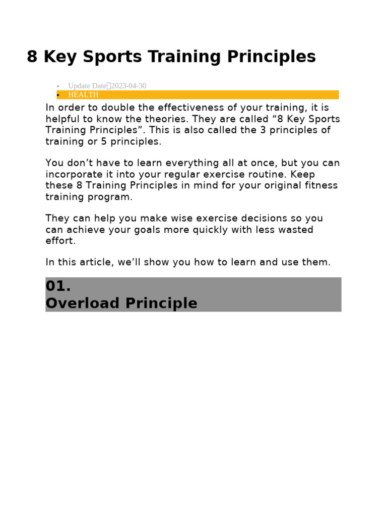 8 Key Principles of Sports Training | PDF | Physical Fitness