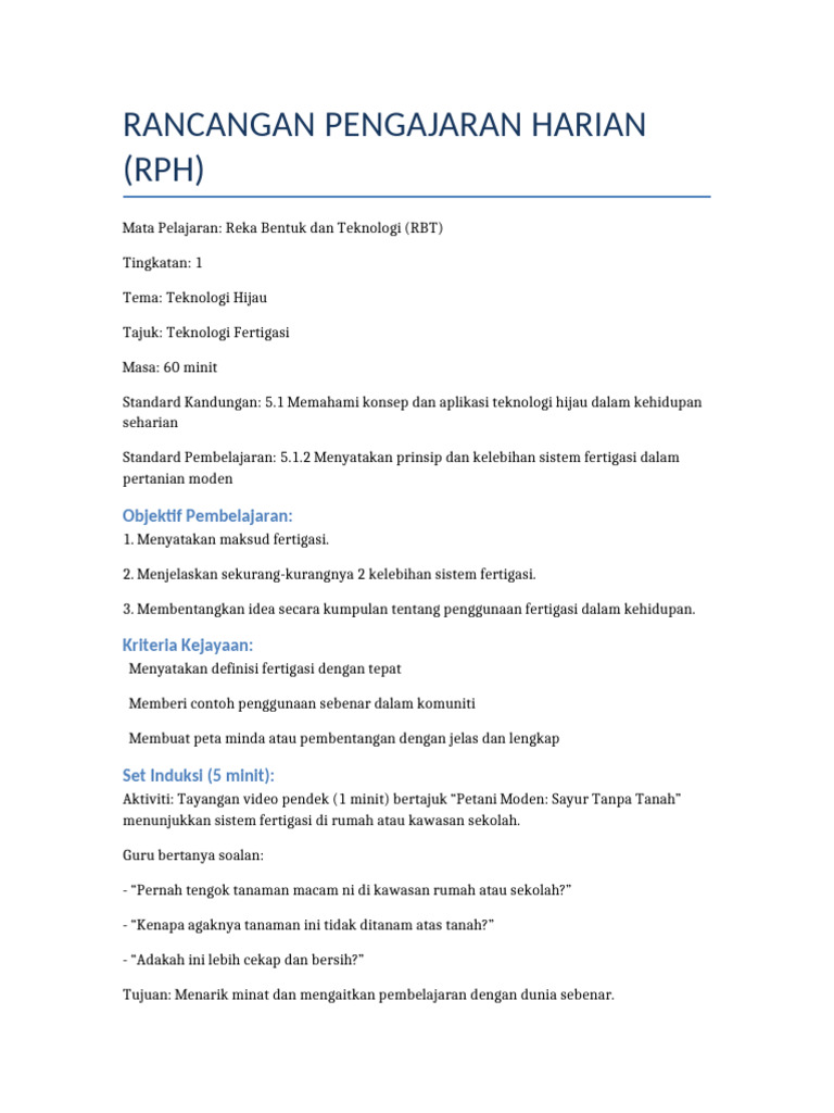 RPH RBT T1 Fertigasi | PDF