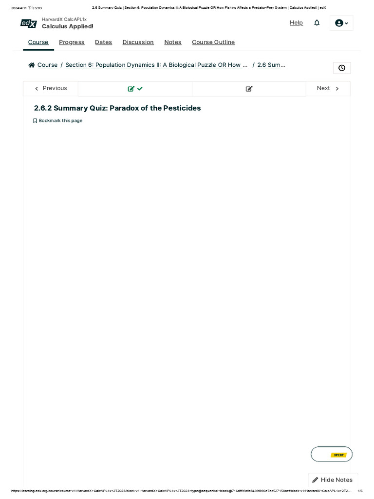 2.6 Summary Quiz - Section 6 - Population Dynamics II - A Biological ...