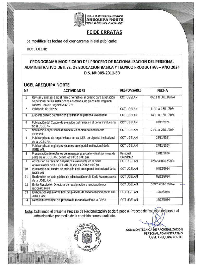 Fe de Erratas CRONOGRAMA | PDF