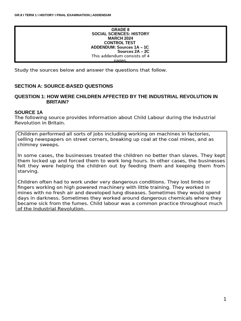 History - Grade 8 - Term 1 - Addendum | PDF | Industrial Revolution
