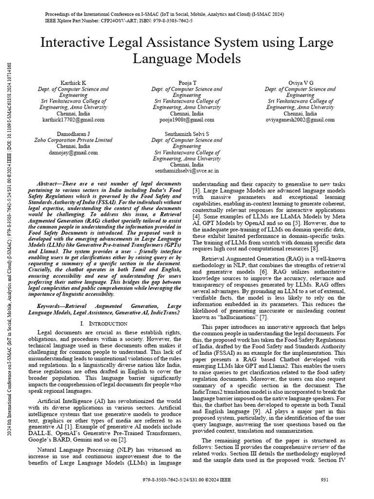 Interactive Legal Assistance System Using Large Language Models | PDF ...
