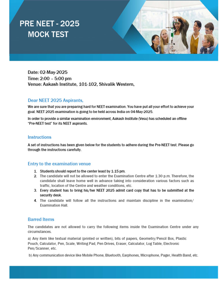 Pre Neet Guidelines and Instructions | PDF