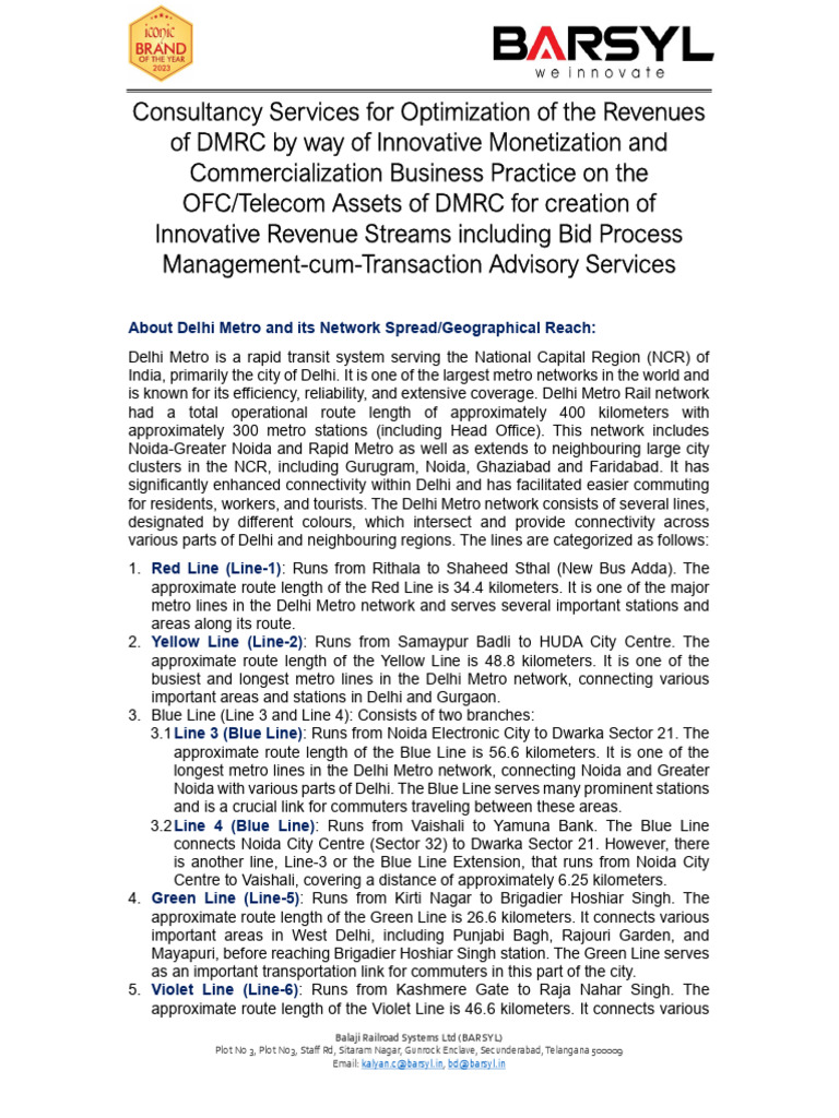DMRC OFC & Telecom Monetization Consultancy Services | PDF | Computer ...