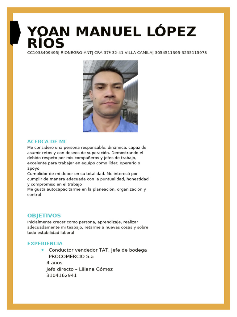 Hoja de Vida Yoan Manuel | PDF