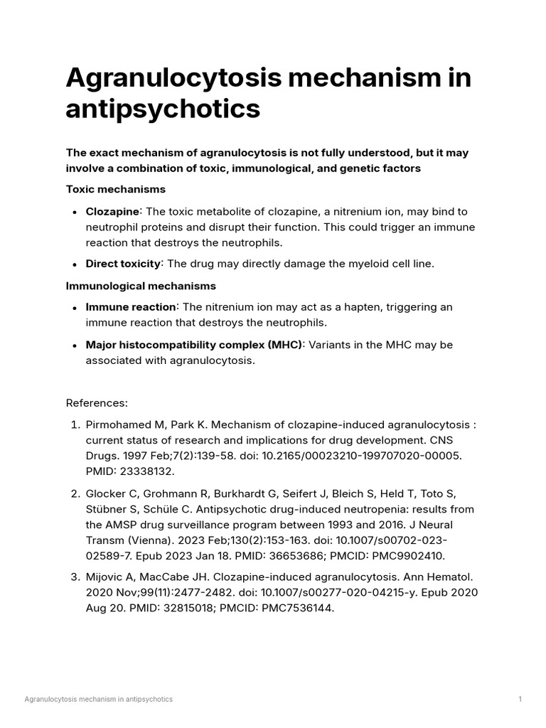 Agranulocytosis Mechanism in Antipsychotics | PDF