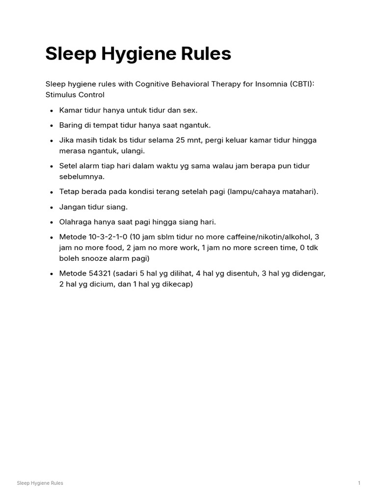 Sleep Hygiene Rules | PDF