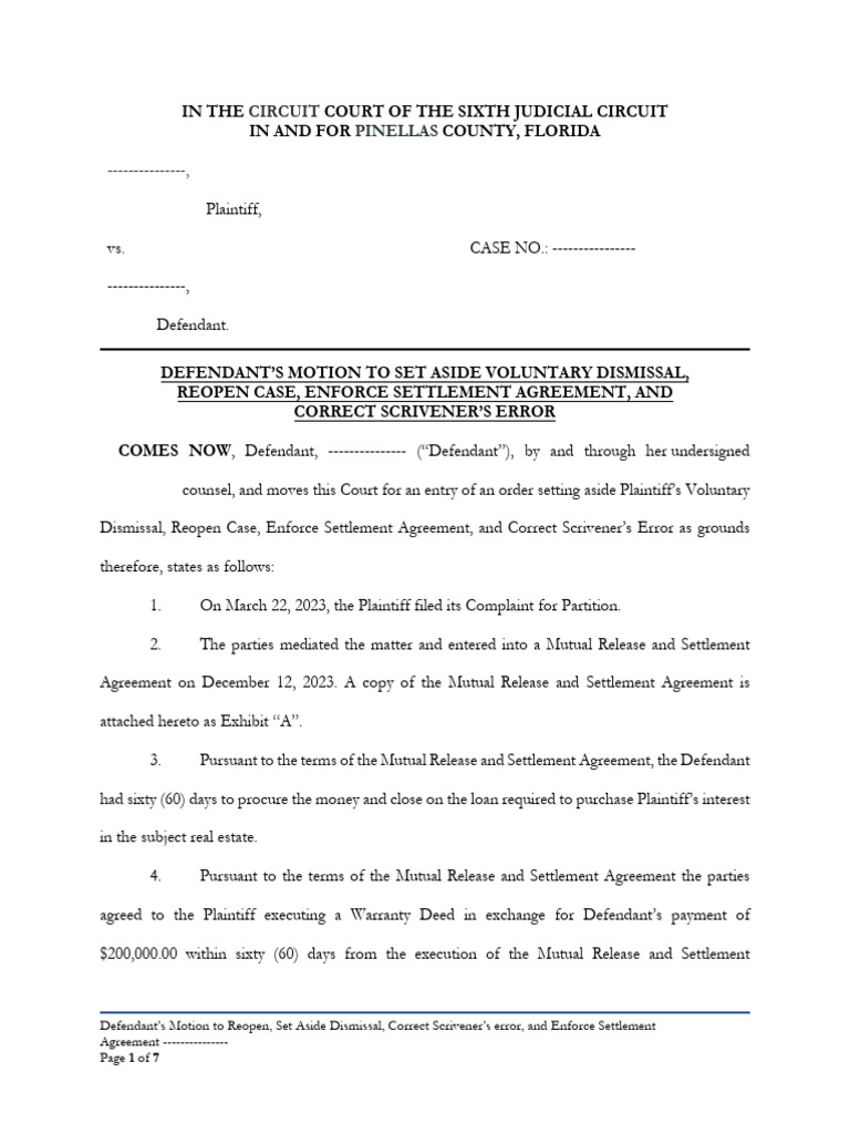 Motion To Enforce Settlement Agreement | PDF | Settlement (Litigation ...