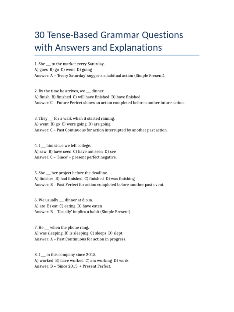 Tense-Based Grammar Q&A Guide | PDF | Linguistics | Grammar