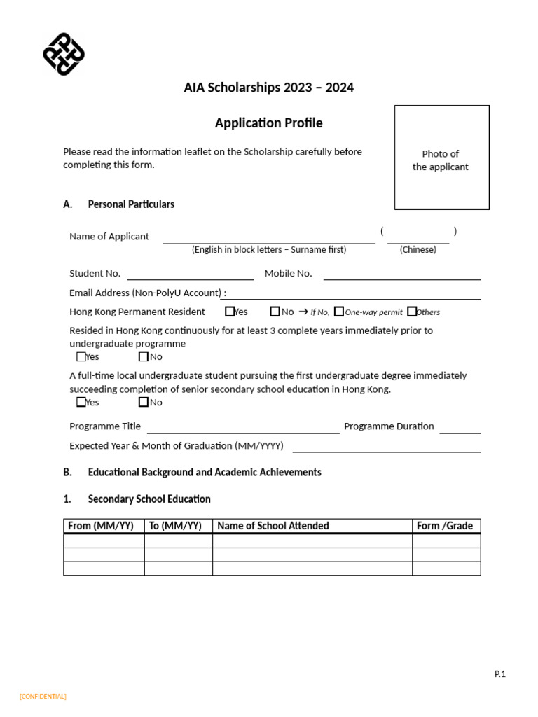 AIA Scholarships 23-24 Application Form | PDF | Educational Stages