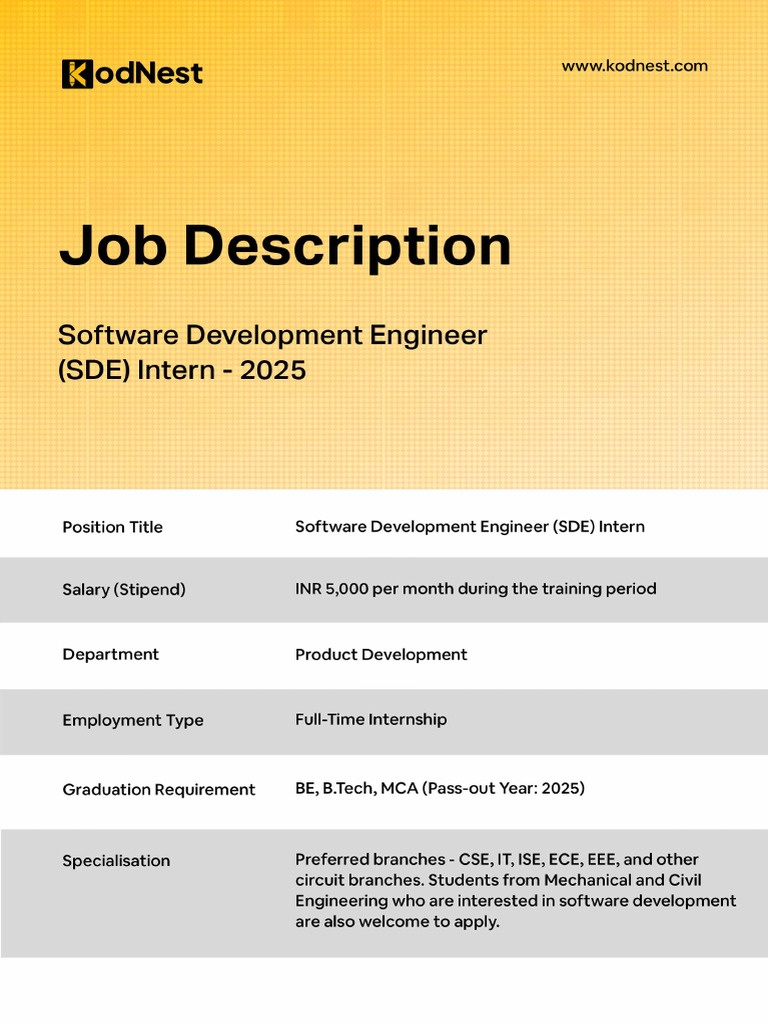 Kodnest JD SDEIntern 2025 | PDF