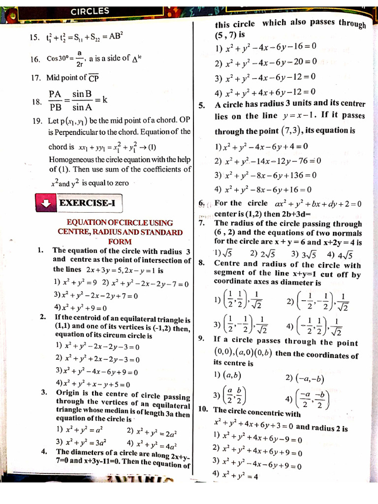 Ex-I & II (Equation of Circle) | PDF