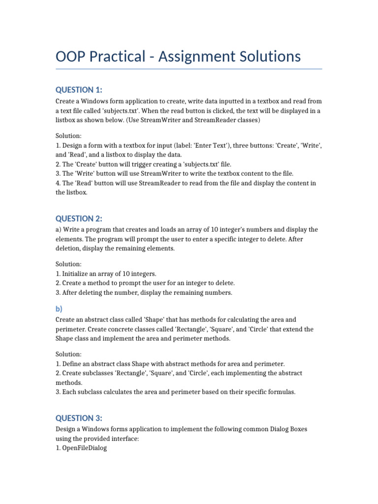 OOP Practical Solutions | PDF | Method (Computer Programming) | Area