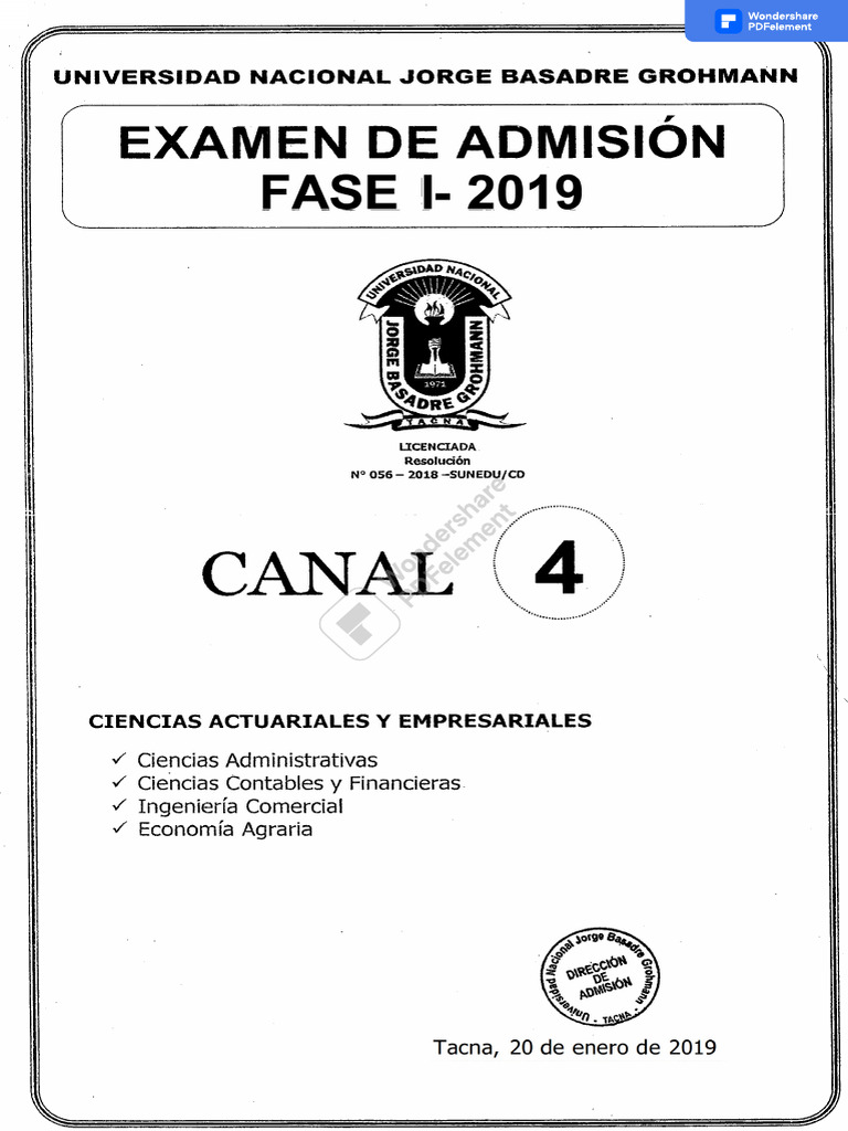 Examen de Admisión UNJBG 2019 Fase 1 | PDF | Oferta (economía) | Dinero