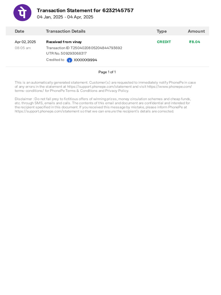 PhonePe Statement Jan2025 Apr2025 | PDF