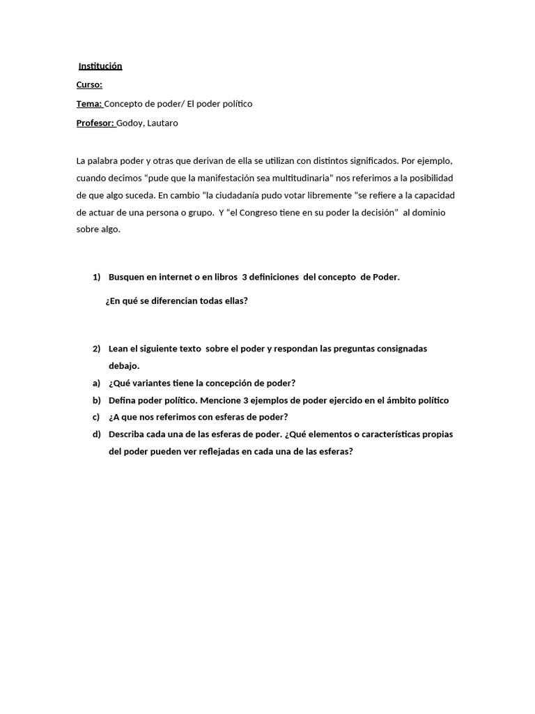 Concepto y Tipos de Poder Político | PDF | Educación en artes liberales